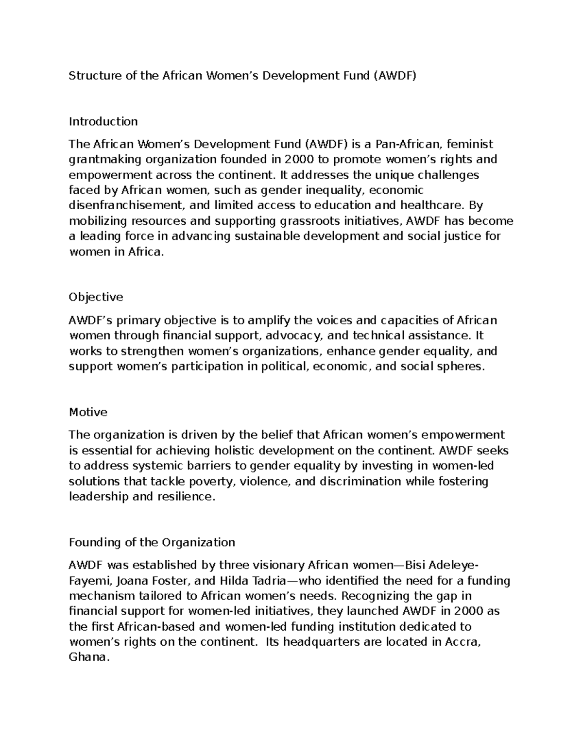 Structure of the African Development Fund (AWDF) Overview and Impact ...