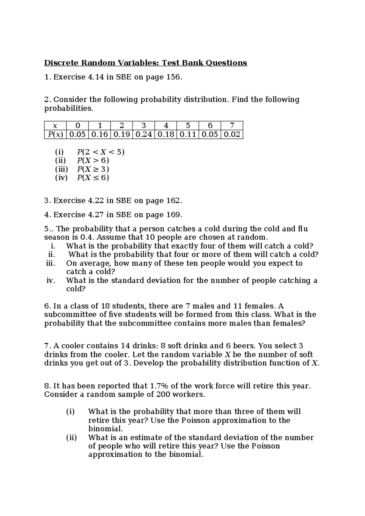 Topic 3 Test Bank - Discrete Random Variables: Test Bank Questions ...