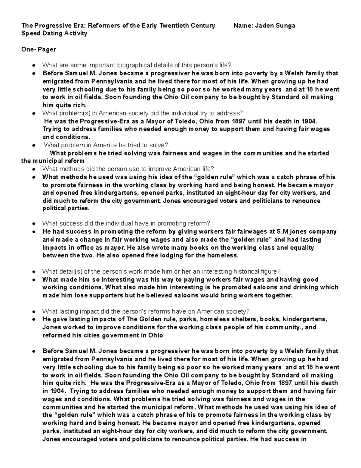 Progressive Era Reformer: Samuel M. Jones - Notes and Insights - Studocu