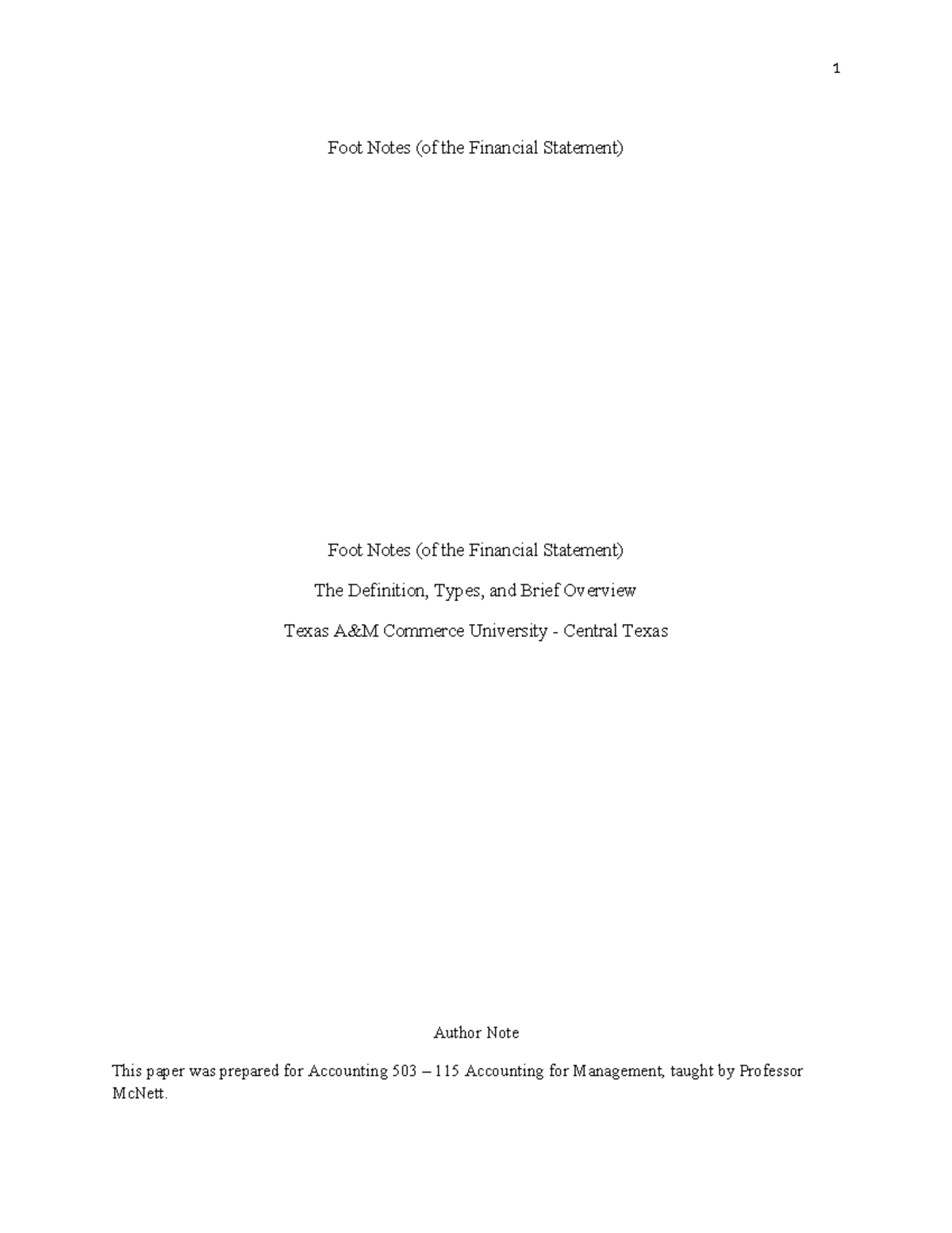 Accounting 503 - Footnotes in Financial Statements Report - Studocu