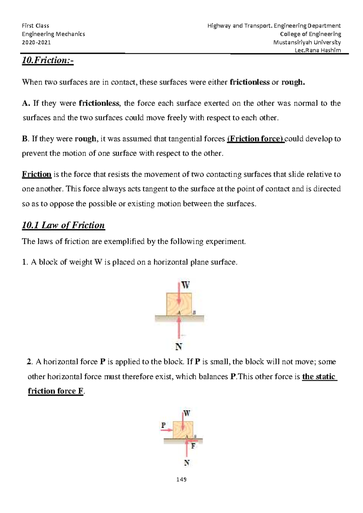 Laws of Friction in Engineering Mechanics - Highway & Transport (ENG101 ...