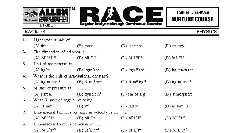 JEE Physics Race Practice Material - TM Path to Success KOTA (RAJASTHAN ...