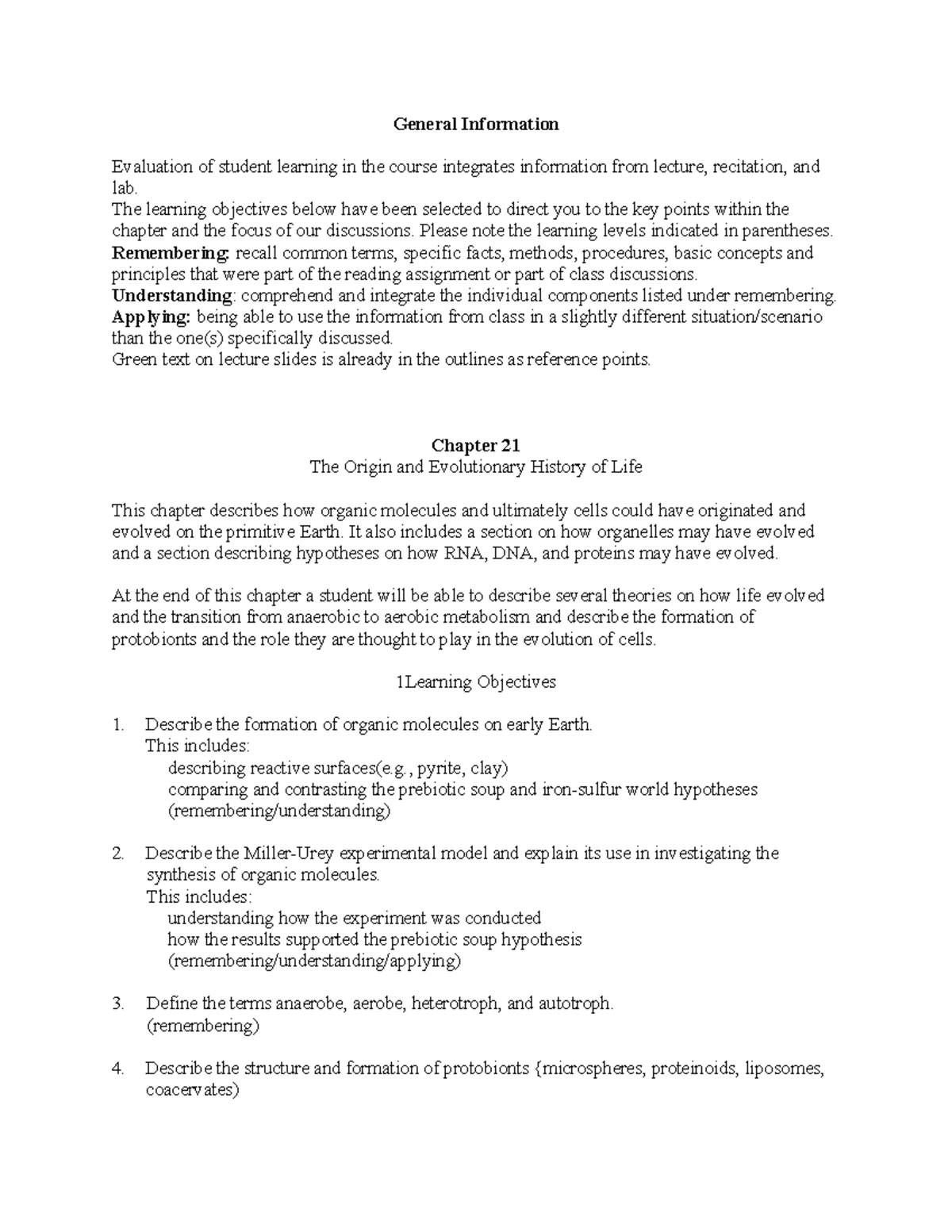 Biology 101: Chapter 21 - The Origin and Evolution of Life - Studocu