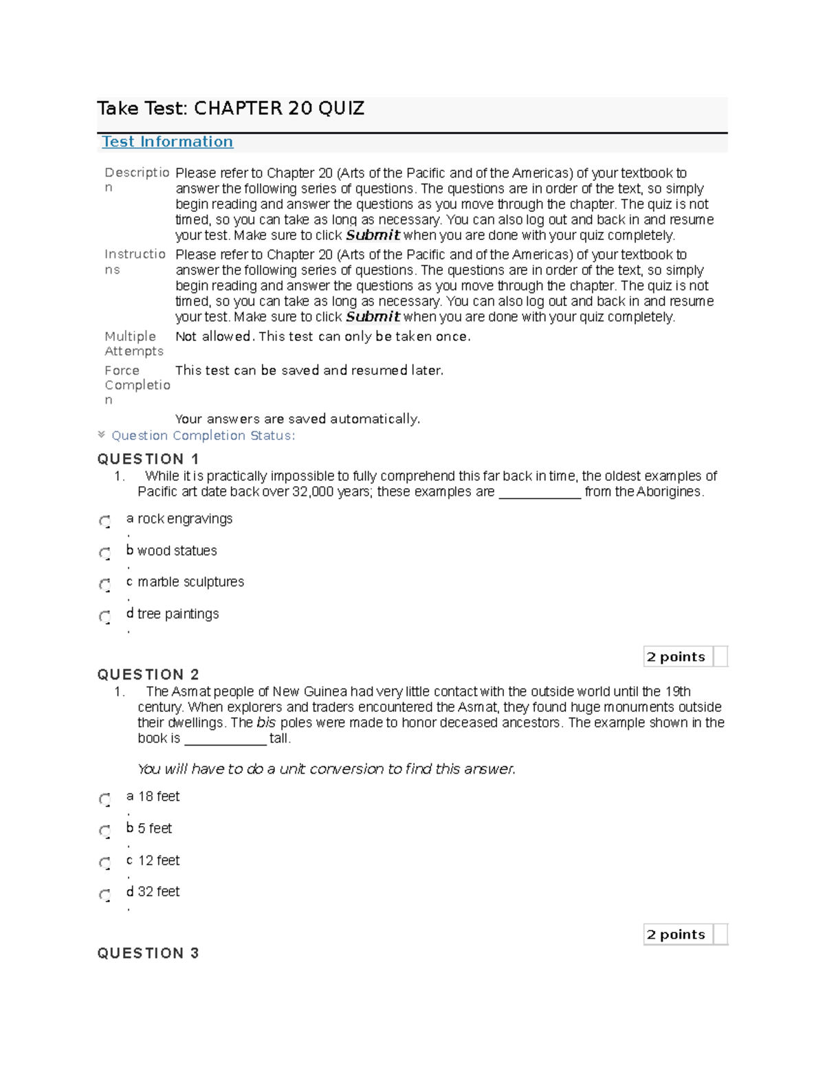 Quiz 20 - sss - Take Test: CHAPTER 20 QUIZ Test Information Descriptio ...