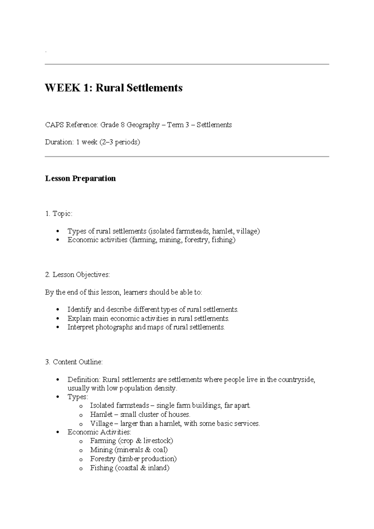 Grade 8 Geography Term 3: Rural and Urban Settlements Overview - Studocu