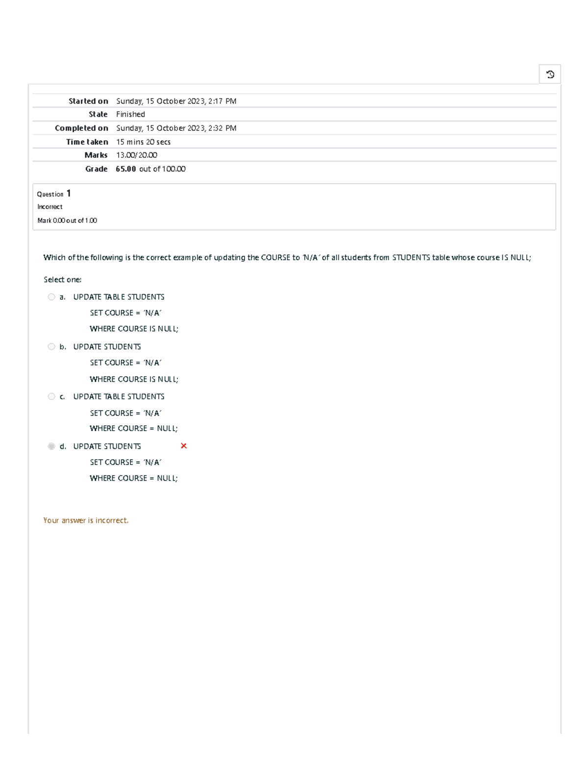 DBMS Prelim LAB QUIZ 1 Attempt Review and Grading Insights - Studocu
