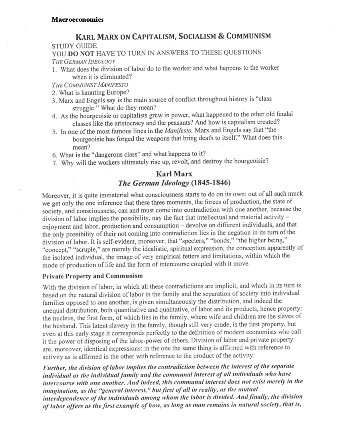 8 Marx-Capitalism Socialism & Communism + Questions - Macroeconomics ...