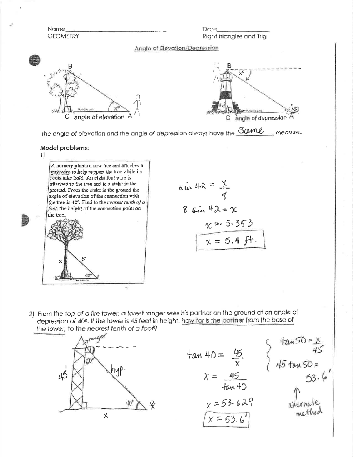GEOMETRY: Right Triangles & Trigonometry Key Concepts (GEOM 101) - Studocu