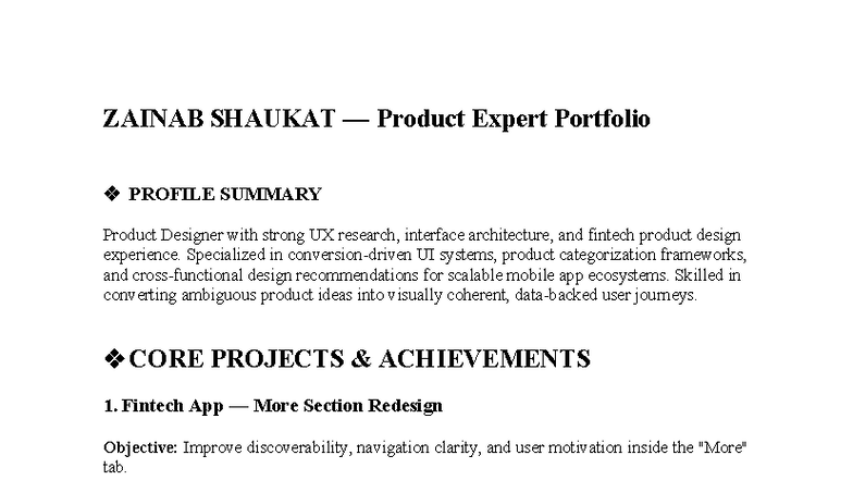 ZAINAB SHAUKAT Product Designer Portfolio Draft Summary - Studocu