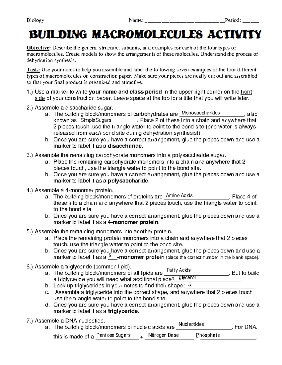 Kami Export - Building Macromolecules Activity Student Handout (2020 ...