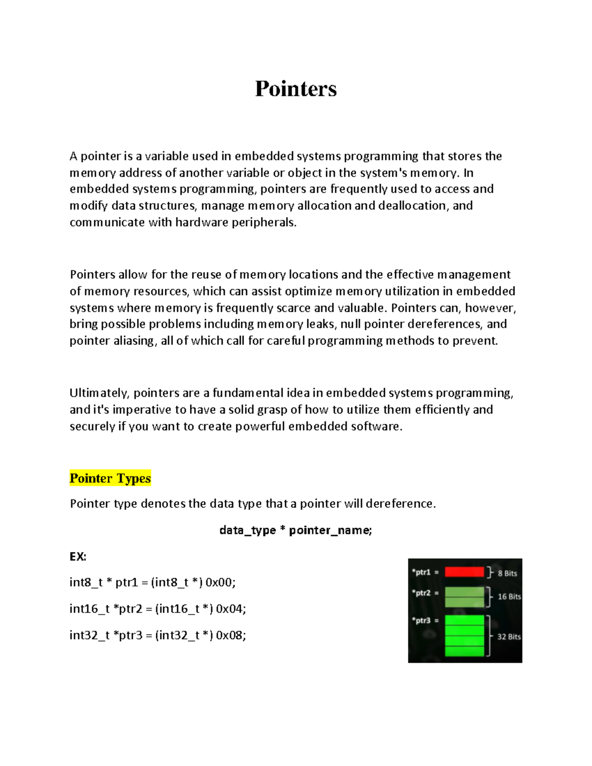 Pointers - Embedded Systems - Pointers A pointer is a variable used in embedded systems ...