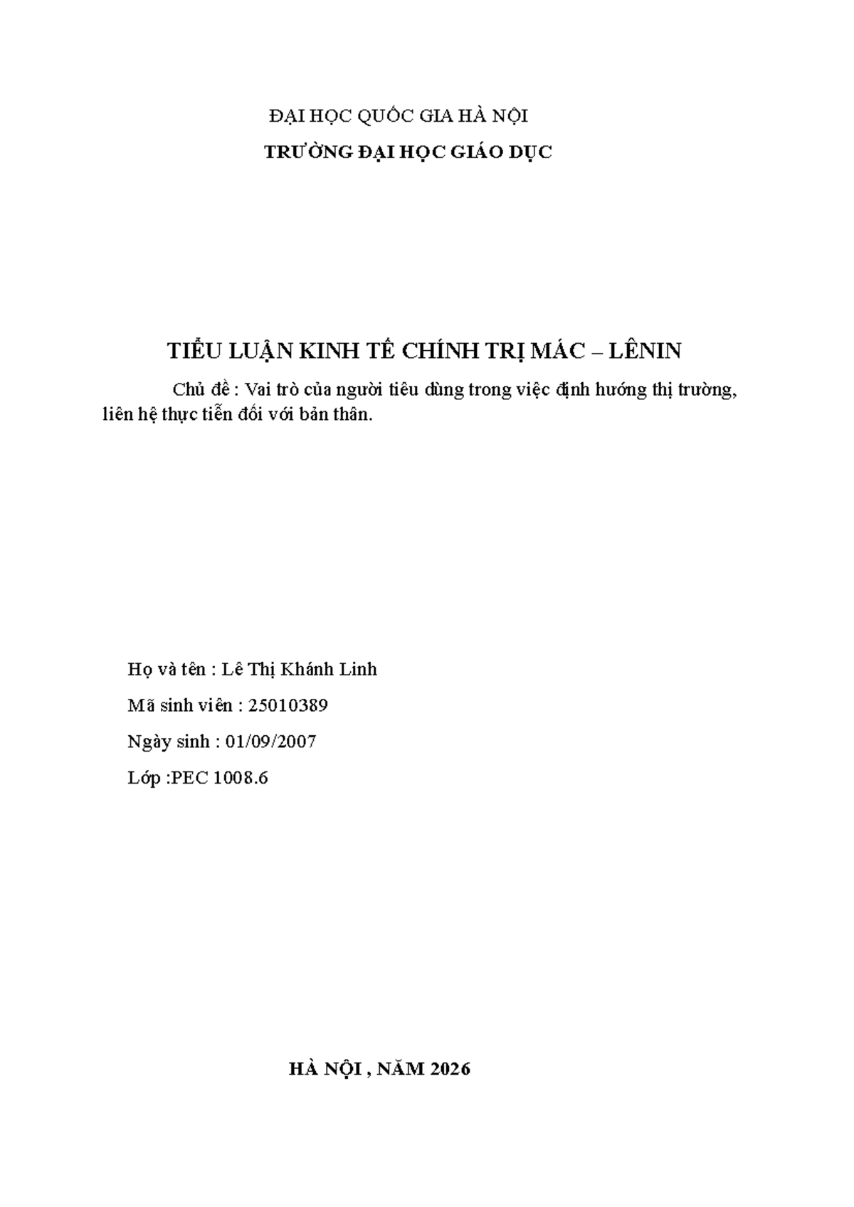 Tiểu luận Kinh tế Chính trị Mác Lênin: Vai trò người tiêu dùng trong ...