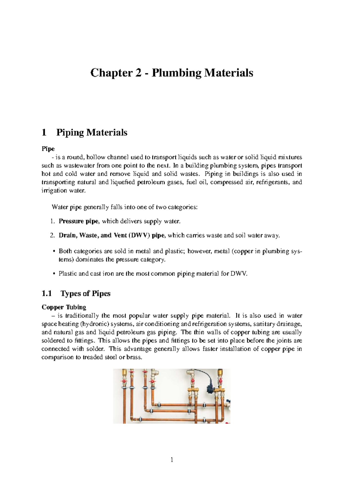 CE 314 Engineering Utilities: Chapter 2 - Plumbing Materials and Fixtures - Studocu