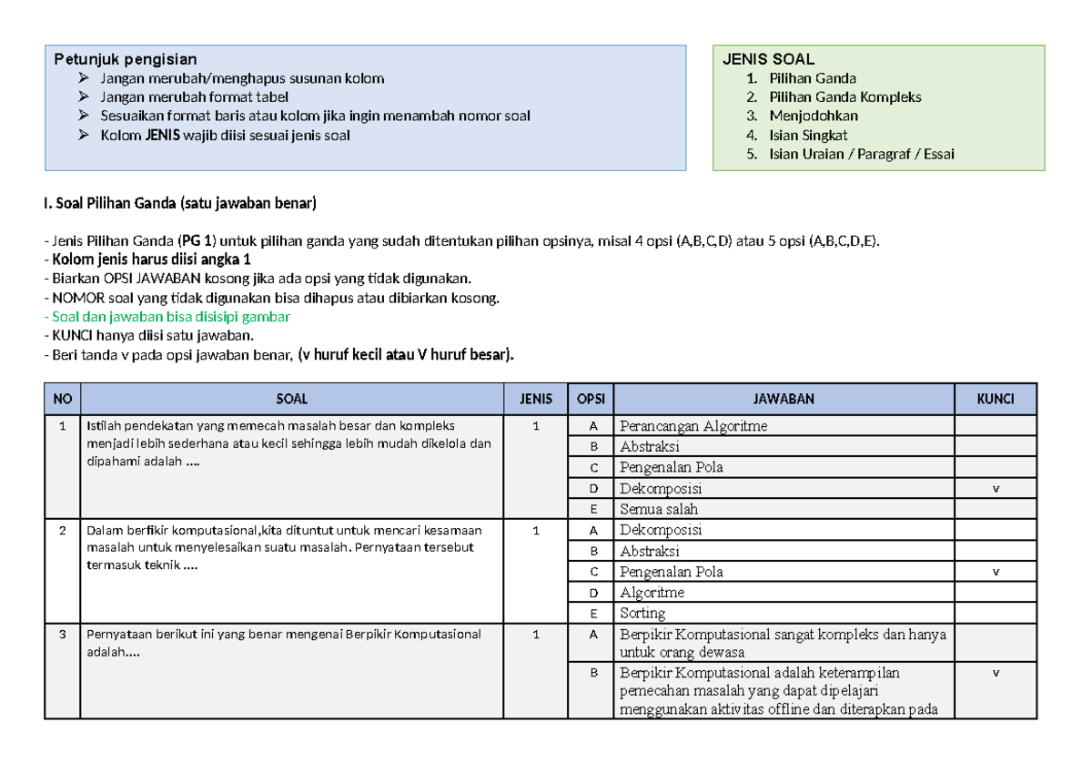 Template Soal Pilihan Ganda Informatika SAS X - Studocu
