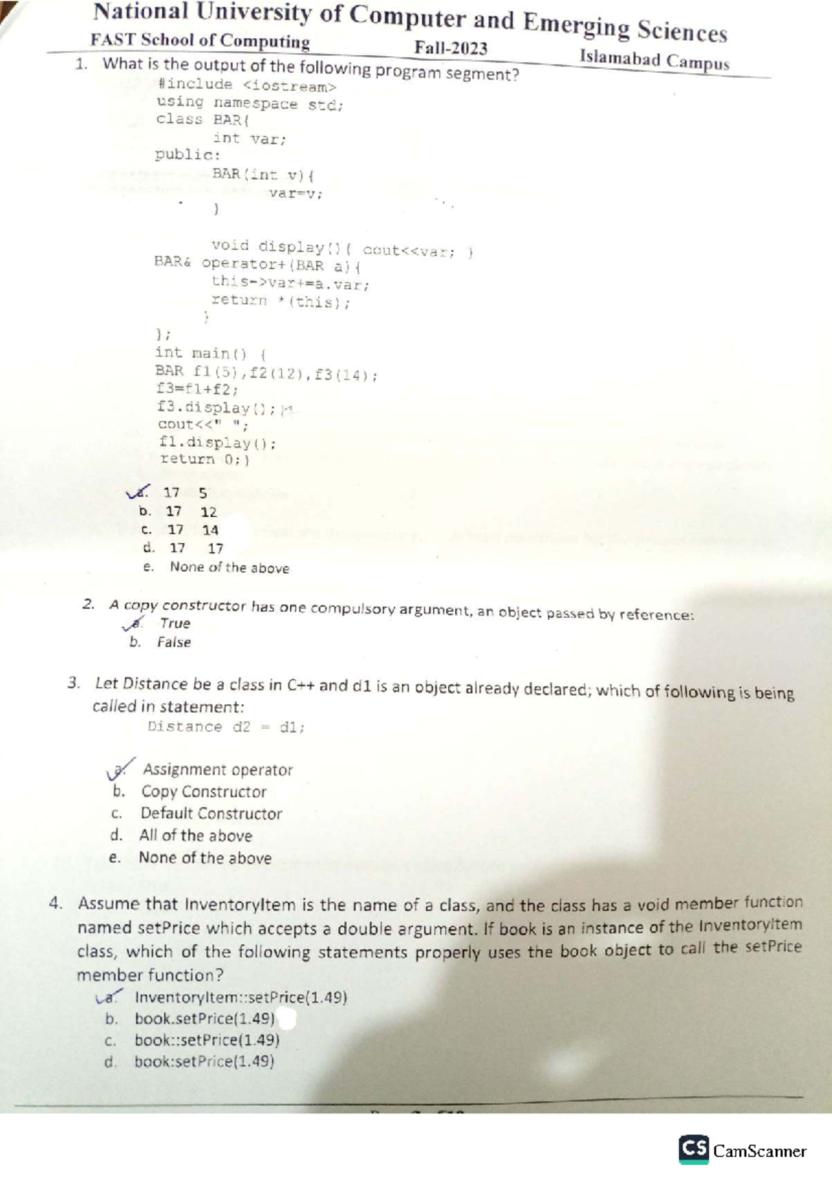 OOP Sessional Fall-2023: Code Output and Error Correction Guide - Studocu