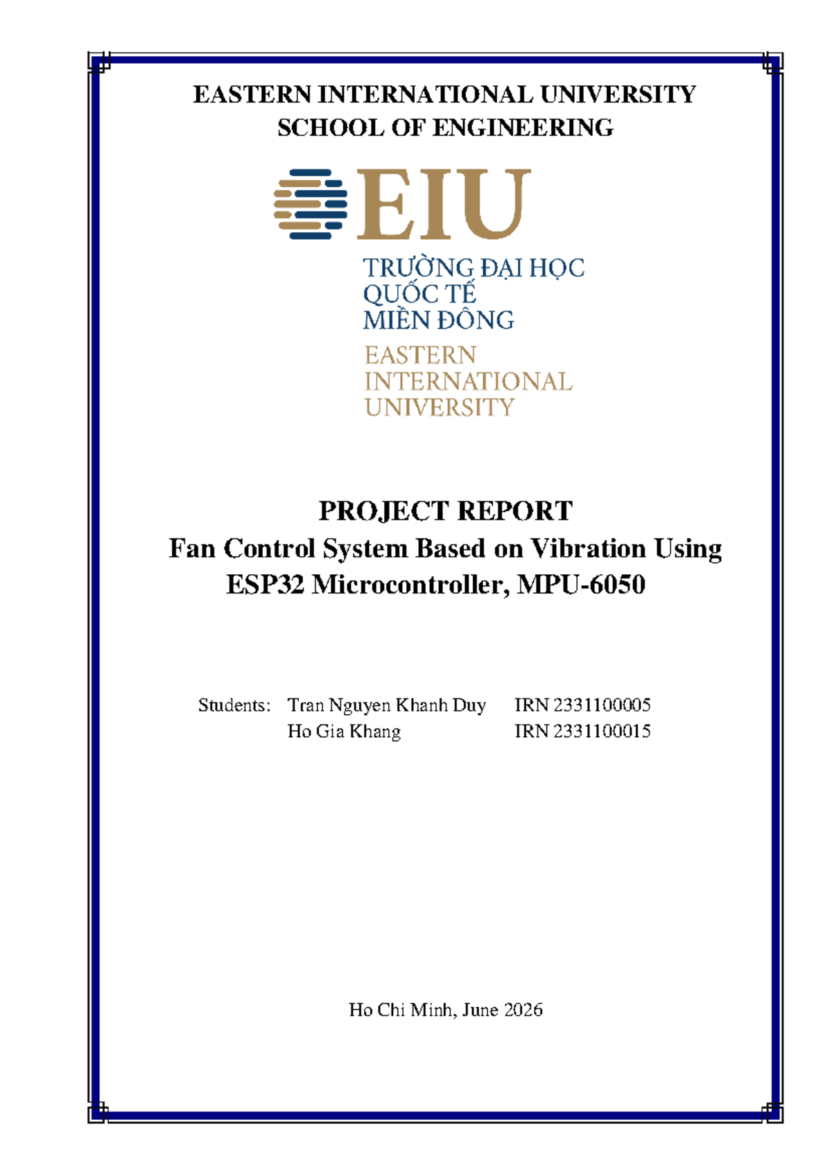 ACE 304 Final Project Report: Fan Control System Using ESP32 - Studocu