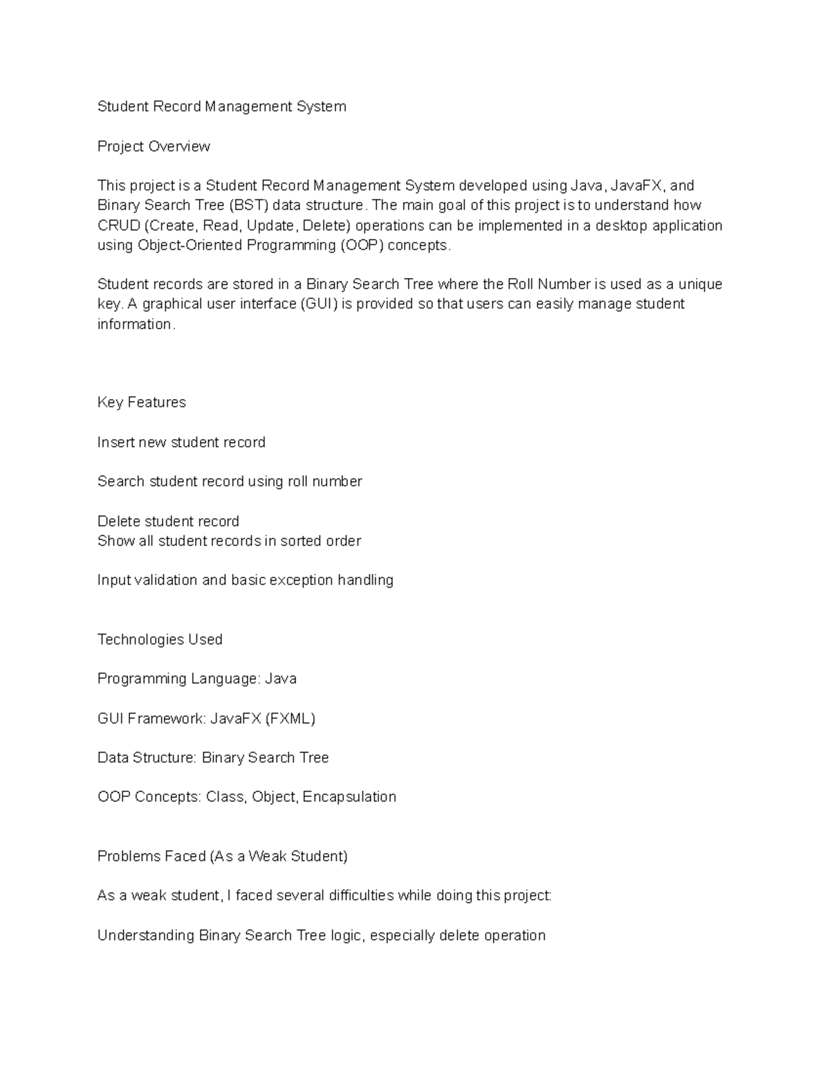 Student Record Management System Project Overview (Java, OOP) - Studocu