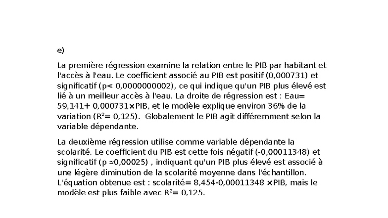 Analyse des régressions sur le PIB et la scolarité (E - ghjk) - Studocu