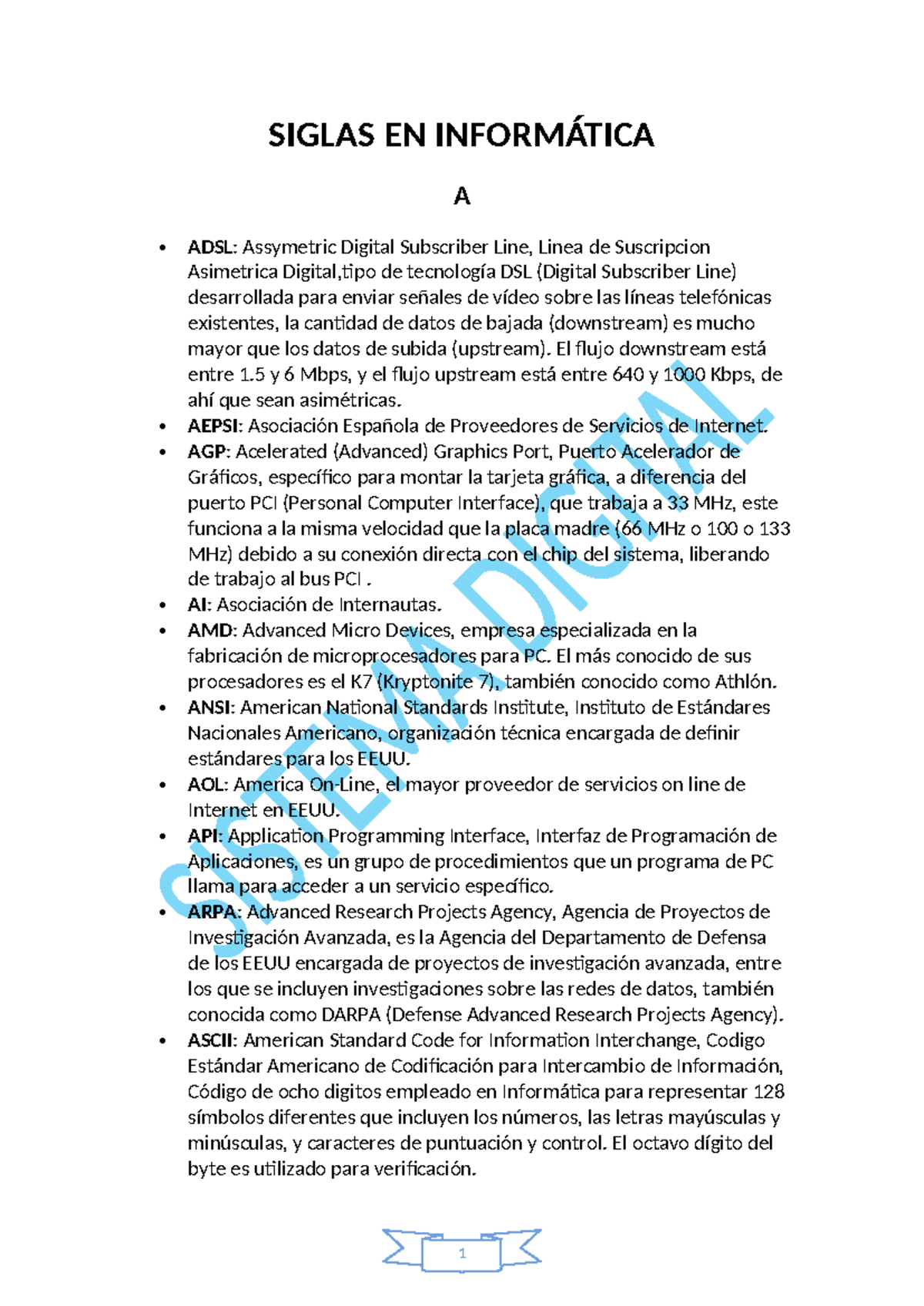 Siglas en Informática: ADSL y Otras Tecnologías (SIG-INFO) - Studocu