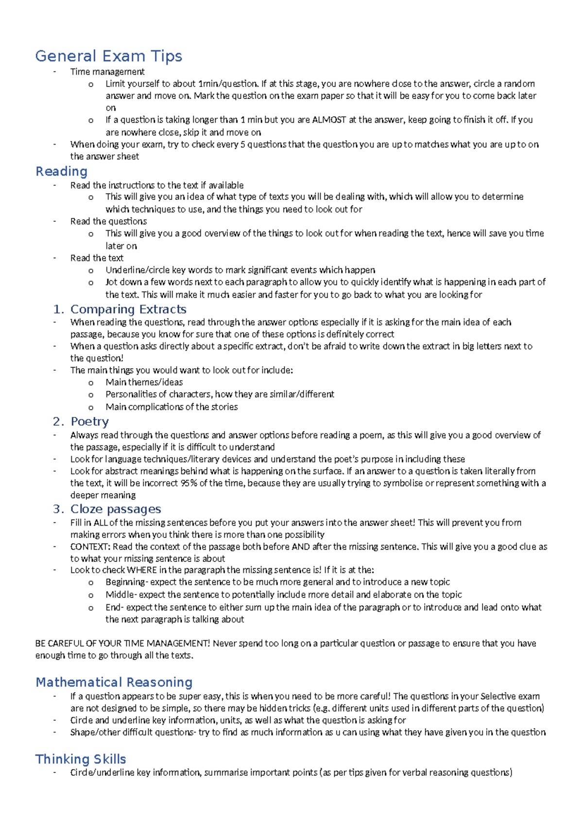 Selective General Exam Tips: Effective Time Management Strategies - Studocu