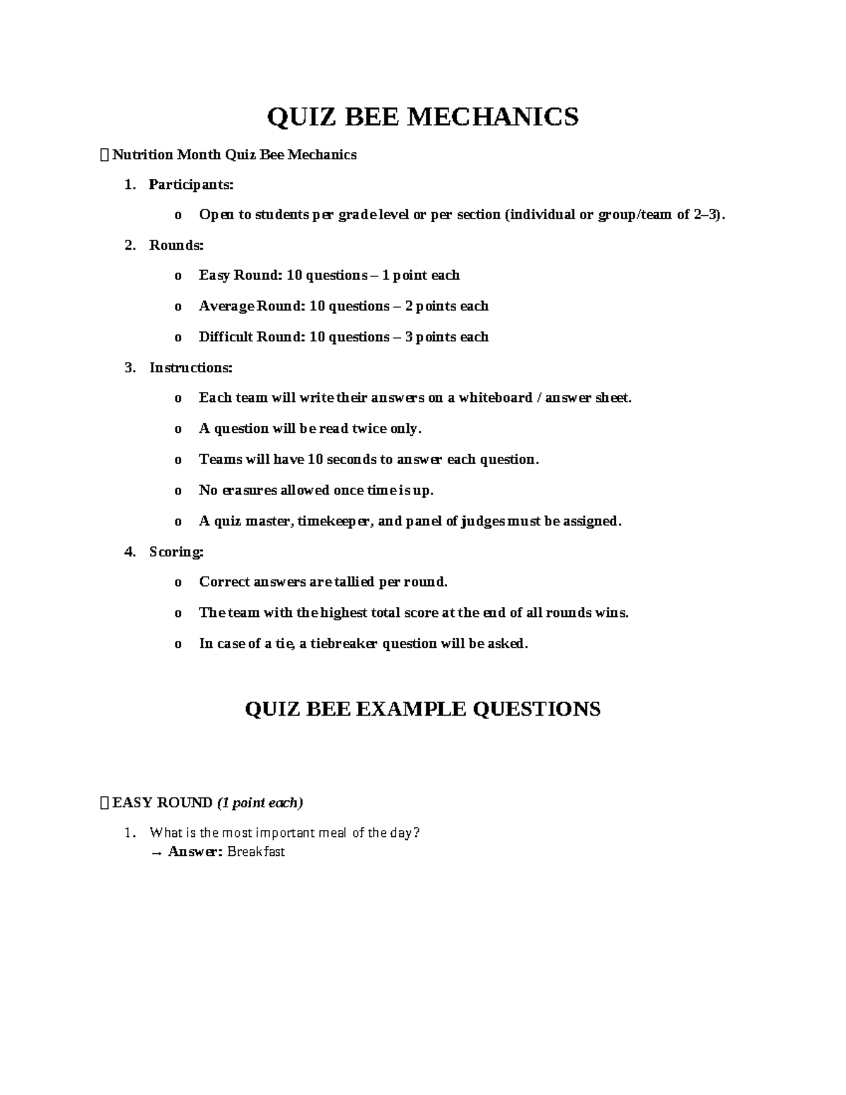 QUIZ BEE MECHANICS: Nutrition Month Quiz Bee Guidelines - Studocu