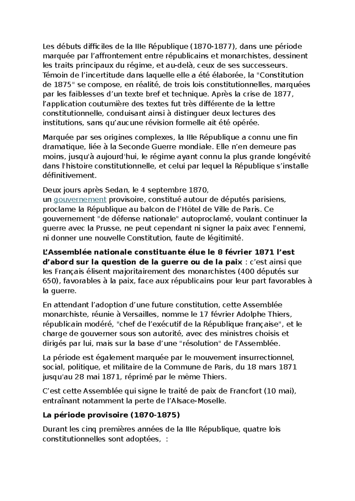 Analyse de la Constitution de 1875 dans le cadre de la IIIe République ...