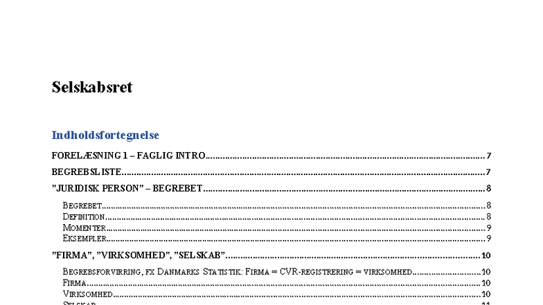 Selskabsret - Noter til FORELÆSNING 1 og 2 (FAG 12345) - Studocu
