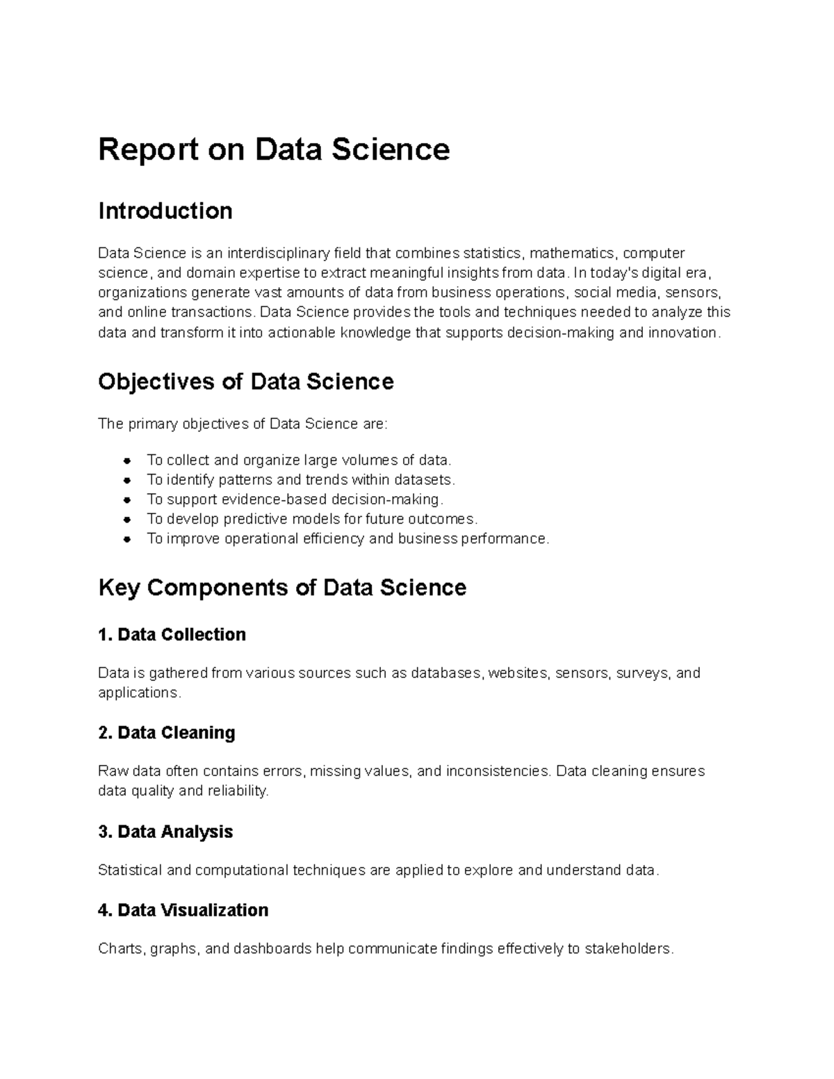 Data Science Introduction Report: Key Concepts and Objectives - Studocu