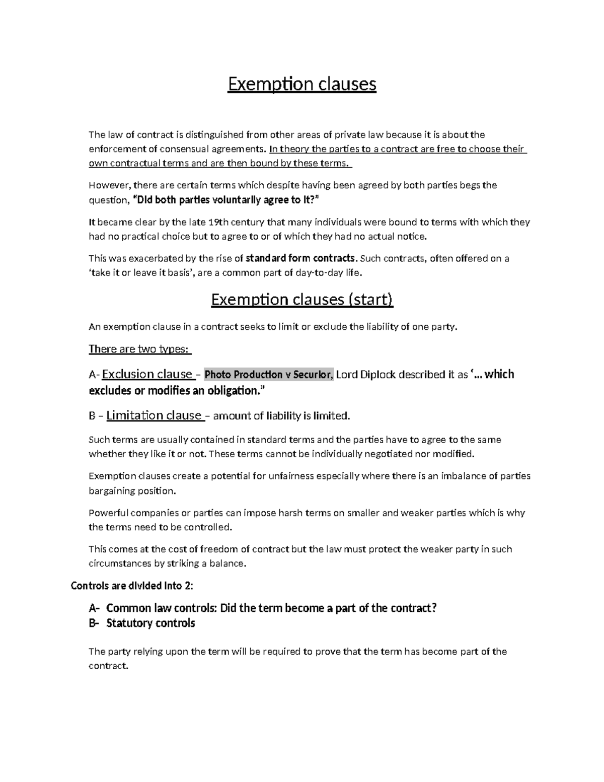 Exemption Clauses in Contract Law: Key Controls and Considerations ...