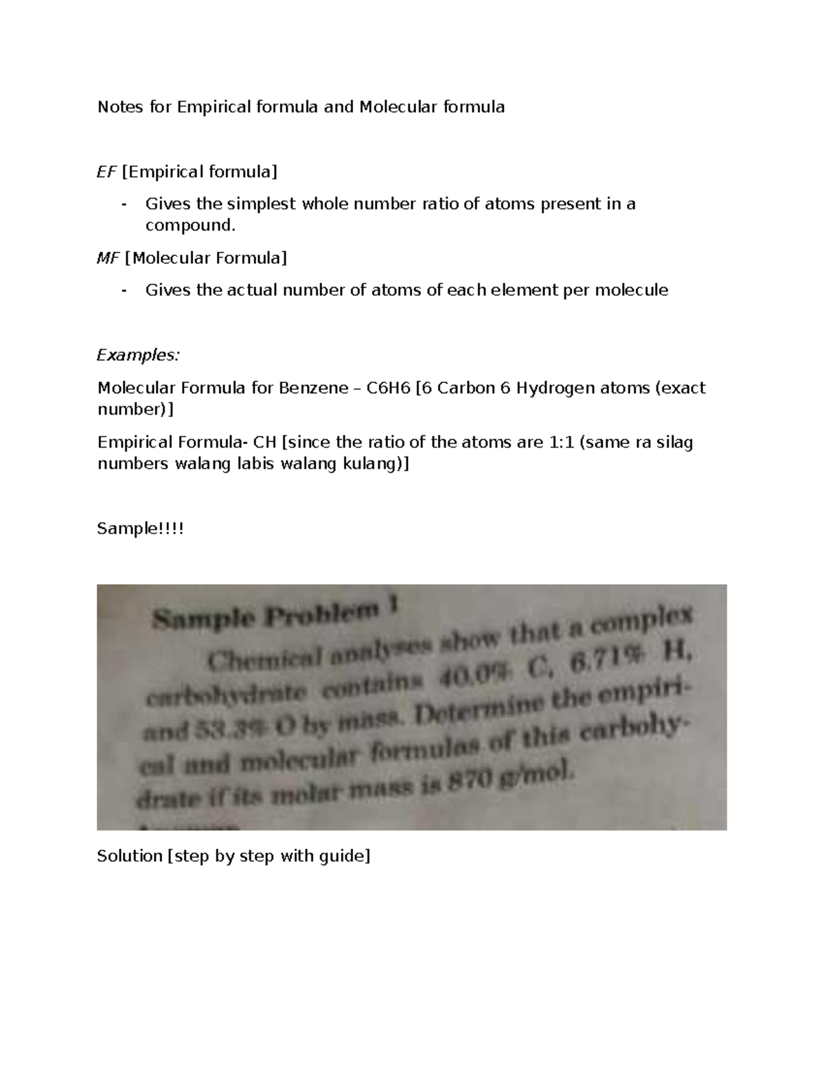 Empirical and Molecular Formula Notes - General Chemistry - Notes for ...