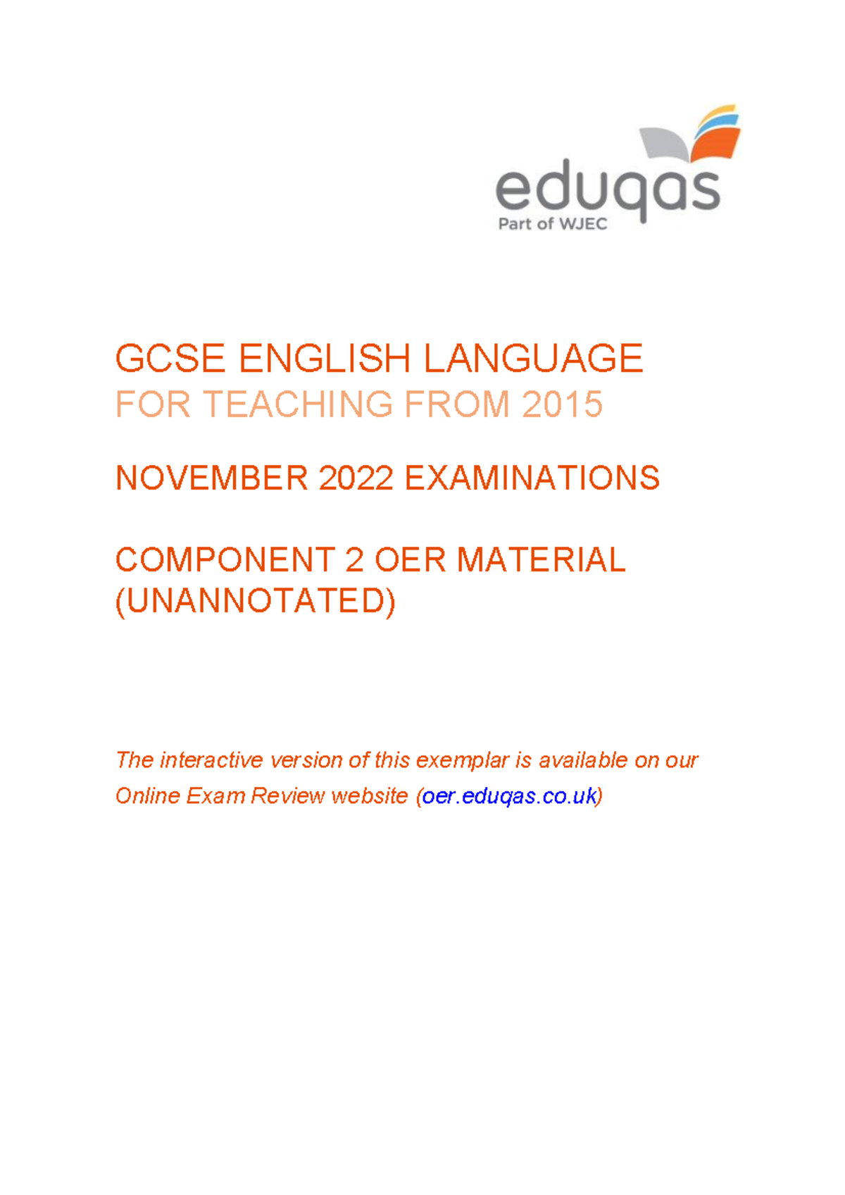 2022 Nov Eduqas GCSE English Language Comp 2 Unannotated Exemplar - Studocu