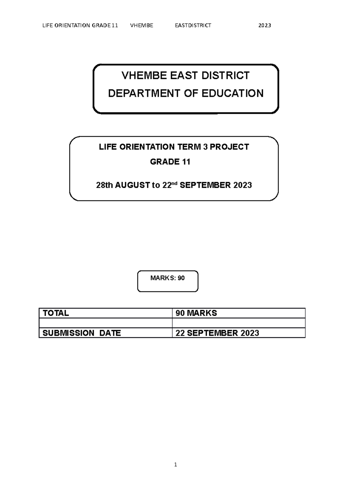 Grade 11 LO Term 3 Project: Youth Risk Behaviors & Solutions 2023 - Studocu