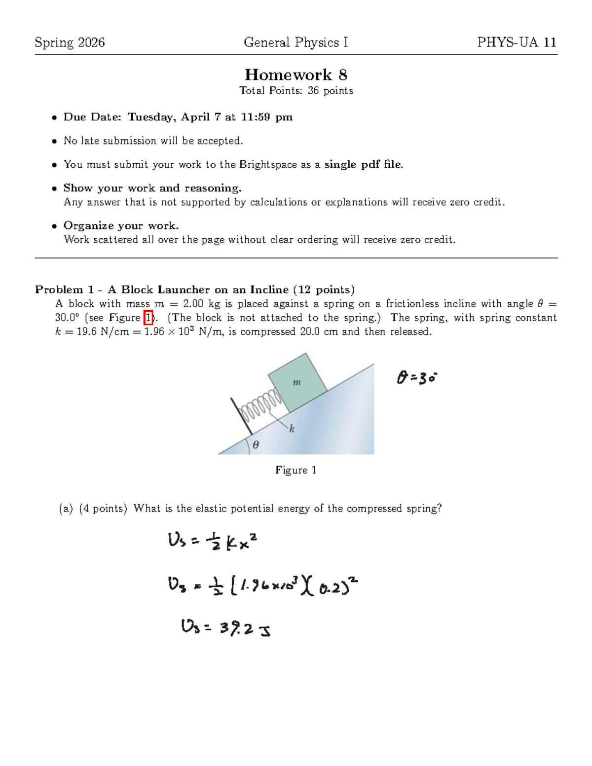 文 立 Spring 2026 General Physics I 11 Homework 8 Solutions and ...