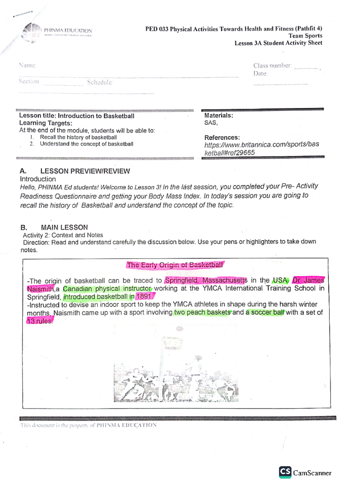 PED 033 Basketball Basics: History, Skills, and Player Positions - Studocu