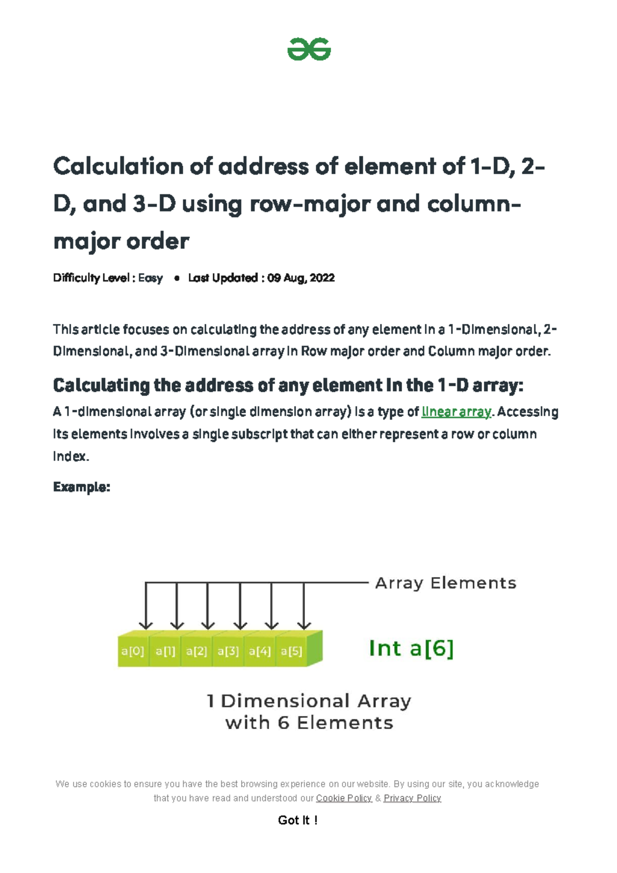 Address Calculation of Elements in 1-D, 2-D & 3-D Arrays - Studocu