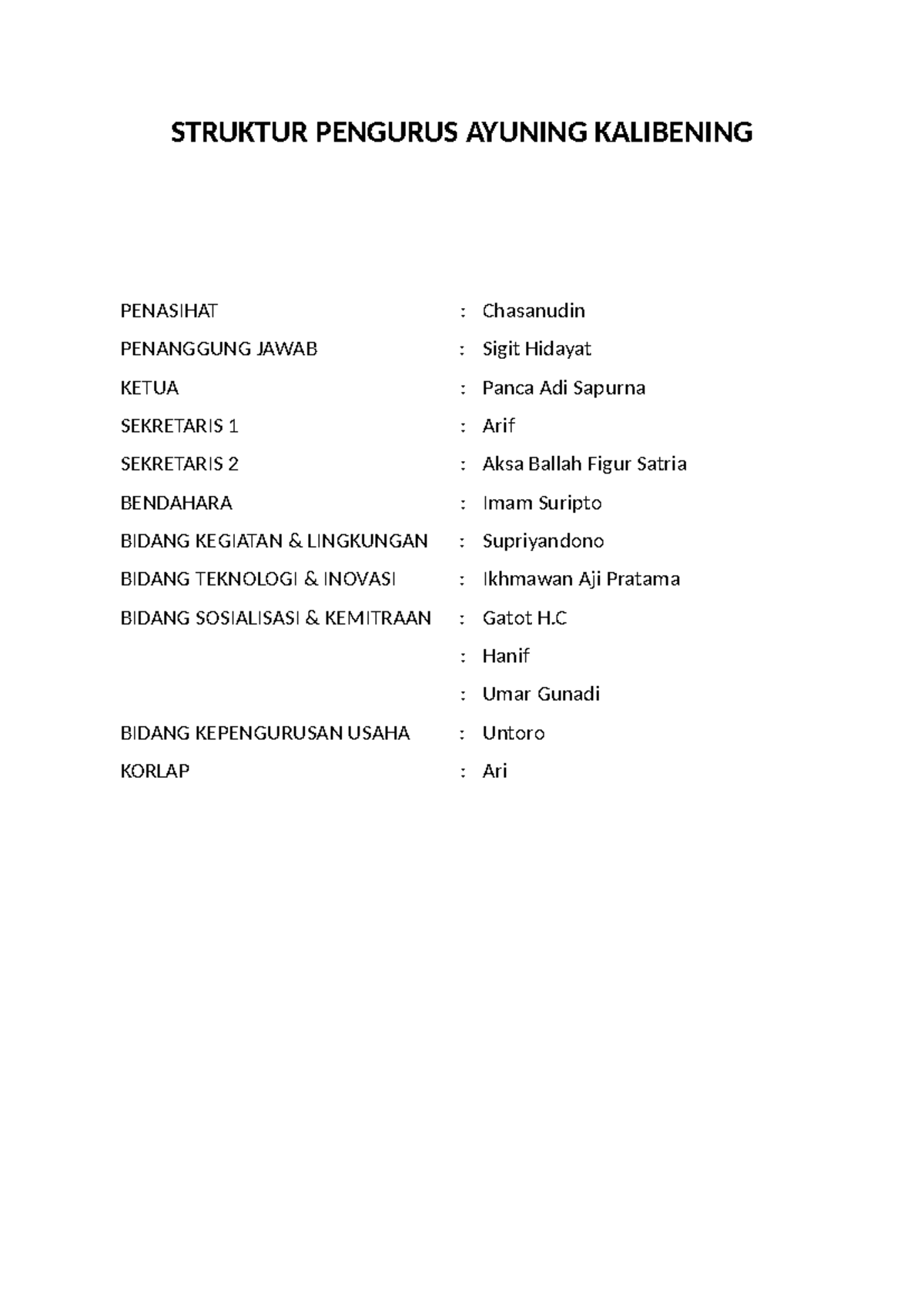Struktur Pengurus Ayuning Kalibening - materi - STRUKTUR PENGURUS ...