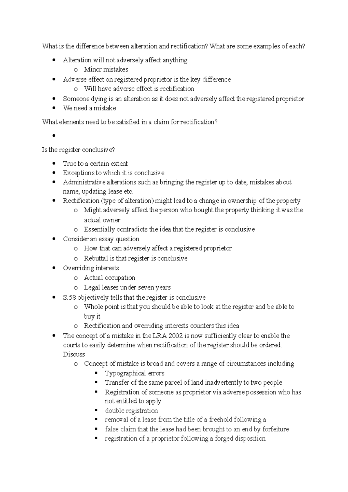 Seminar-3 Notes: Alteration vs. Rectification in Property Law - Studocu