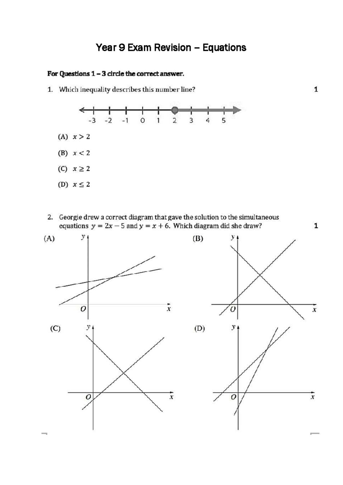 Year 9 Exam Revision: Equations and Inequalities Practice - Studocu