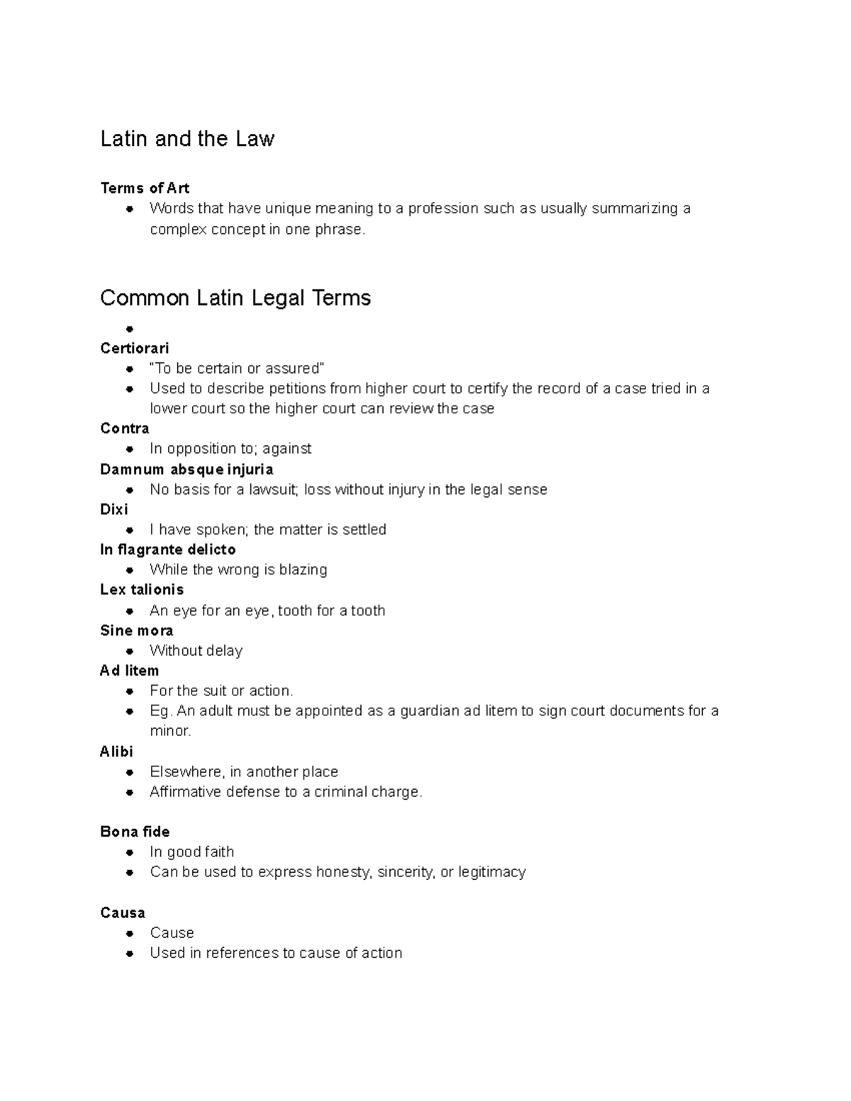 Legal Latin Terms for Law: Essential Definitions and Usage Guide - Studocu
