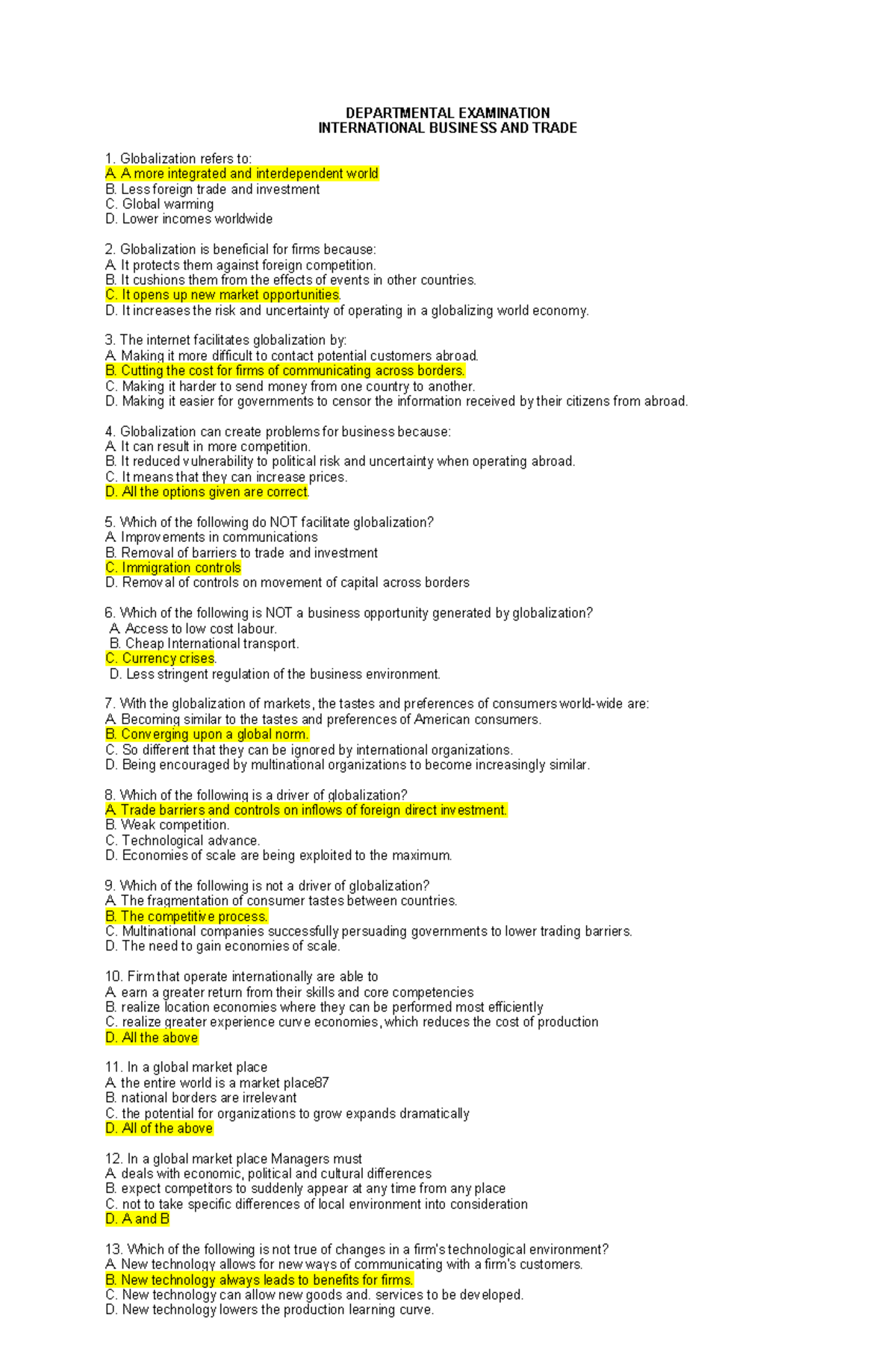 International Business and Trade Exam Review (IBT 1) - Studocu
