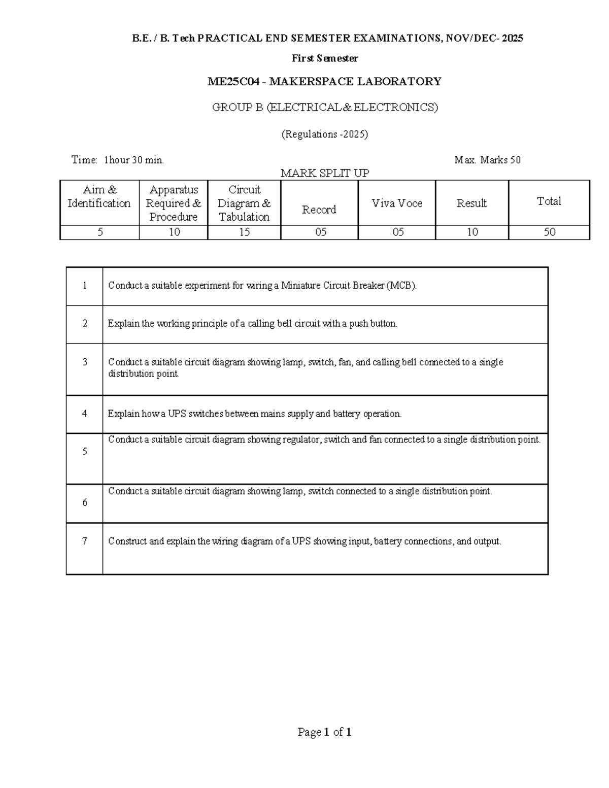MEC04 - Makerspace Lab Practical Exam Questions for 1st Sem 2025 - Studocu
