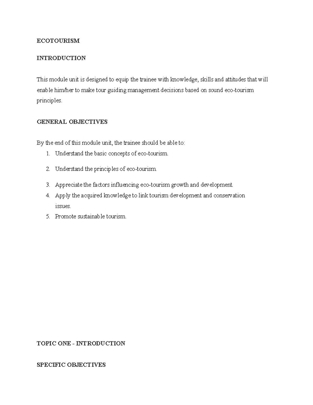 ECOTOURISM INTRODUCTION: Principles & Community-Based Approaches - Studocu