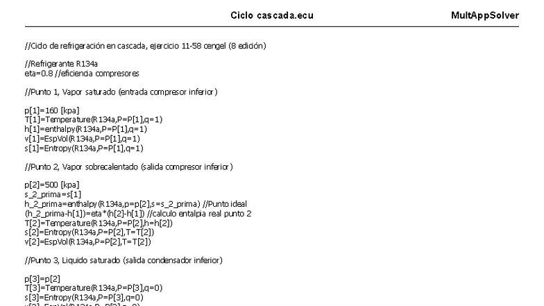 Ciclo Cascada: MultAppSolver Refrigeración R134a - Ejercicio Cengel ...