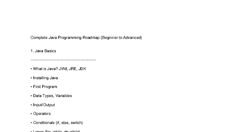 Java Programming Roadmap: From Beginner to Advanced - Studocu
