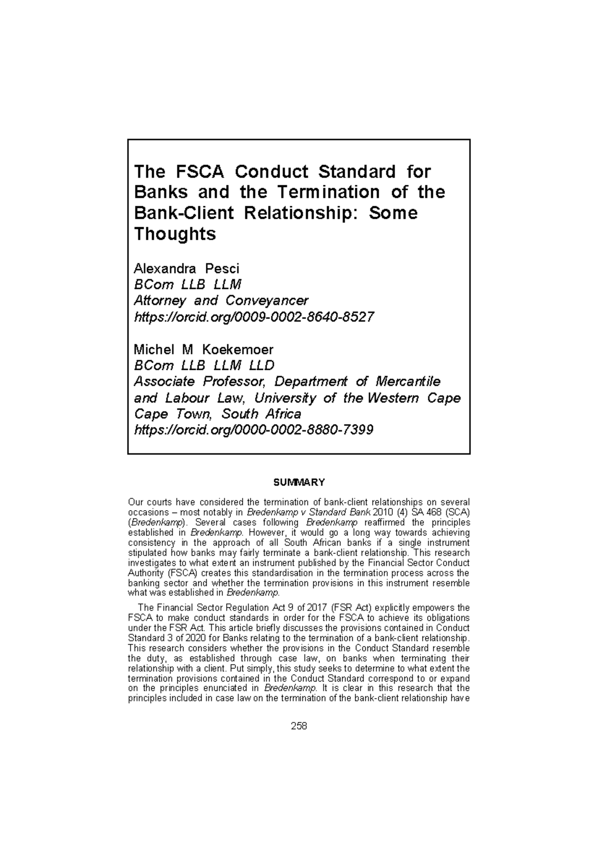 FSCA Conduct Standard for Banks: Termination of Client Relationships ...