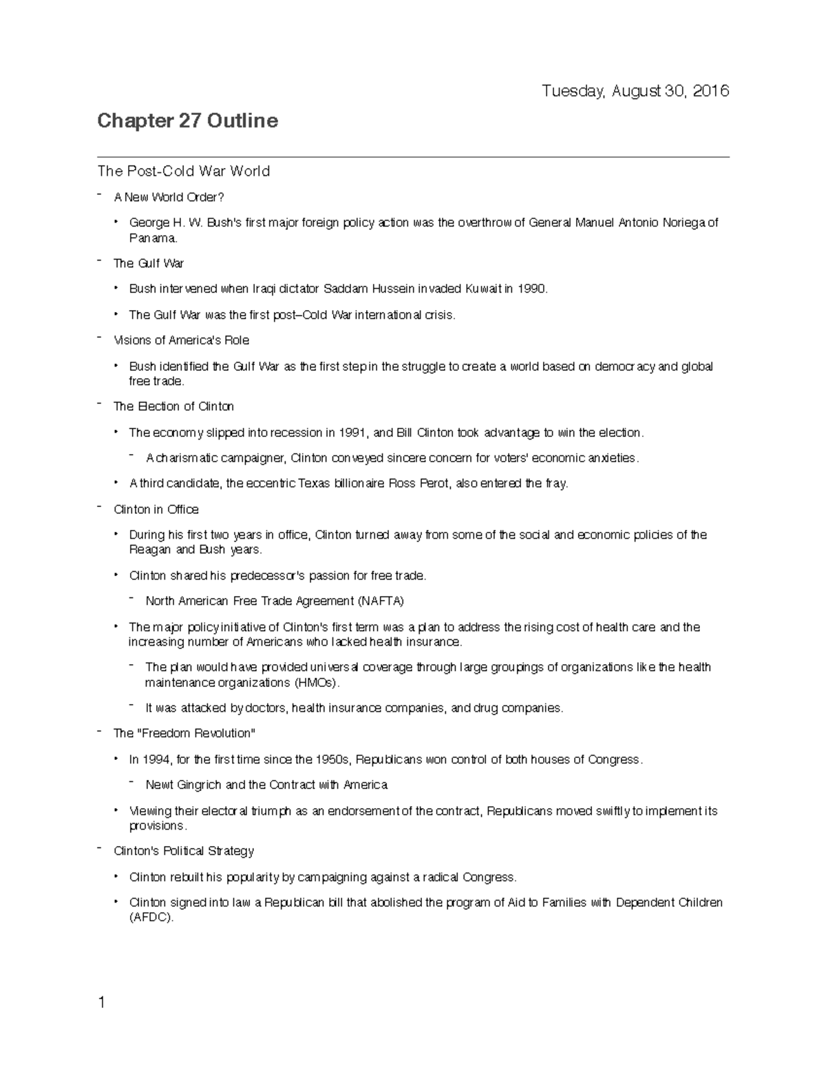 Chapter 27 Outline - Chapter 27 Outline The Post-Cold War World - A New ...