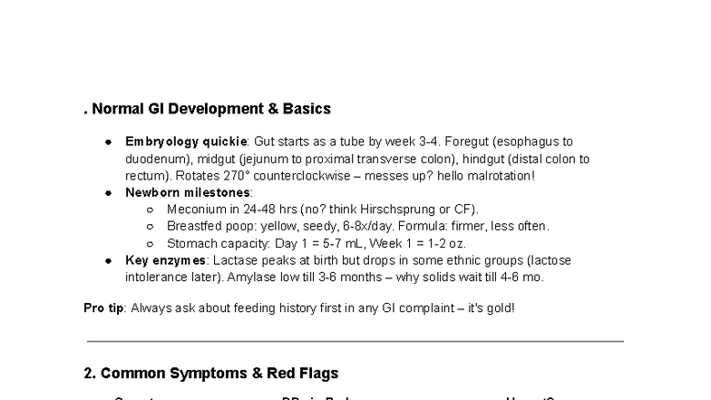 GI Peds - Quick Notes on Normal Development & Common Conditions - Studocu