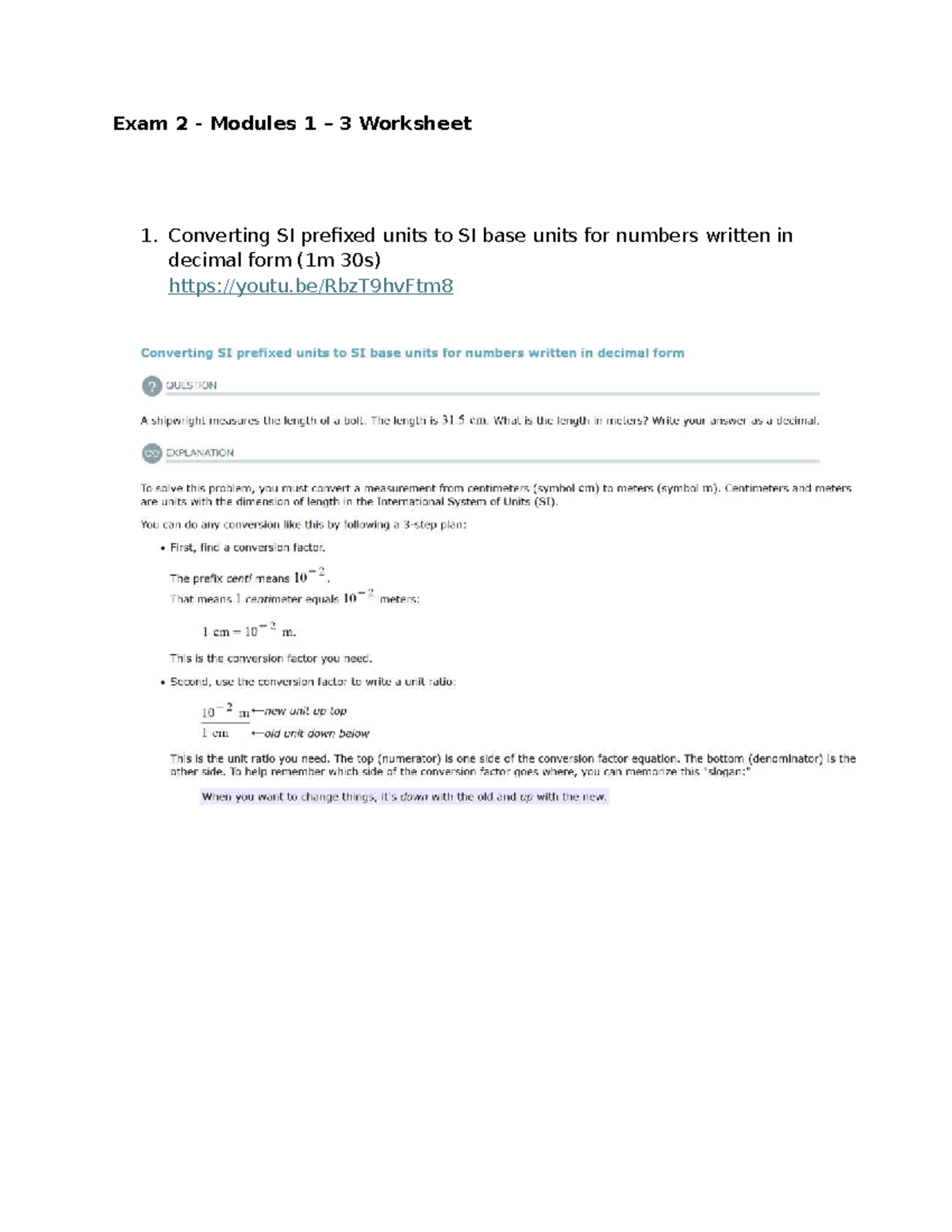 Exam 2 Worksheet - SI Units, Chem Changes & Periodic Trends - Studocu