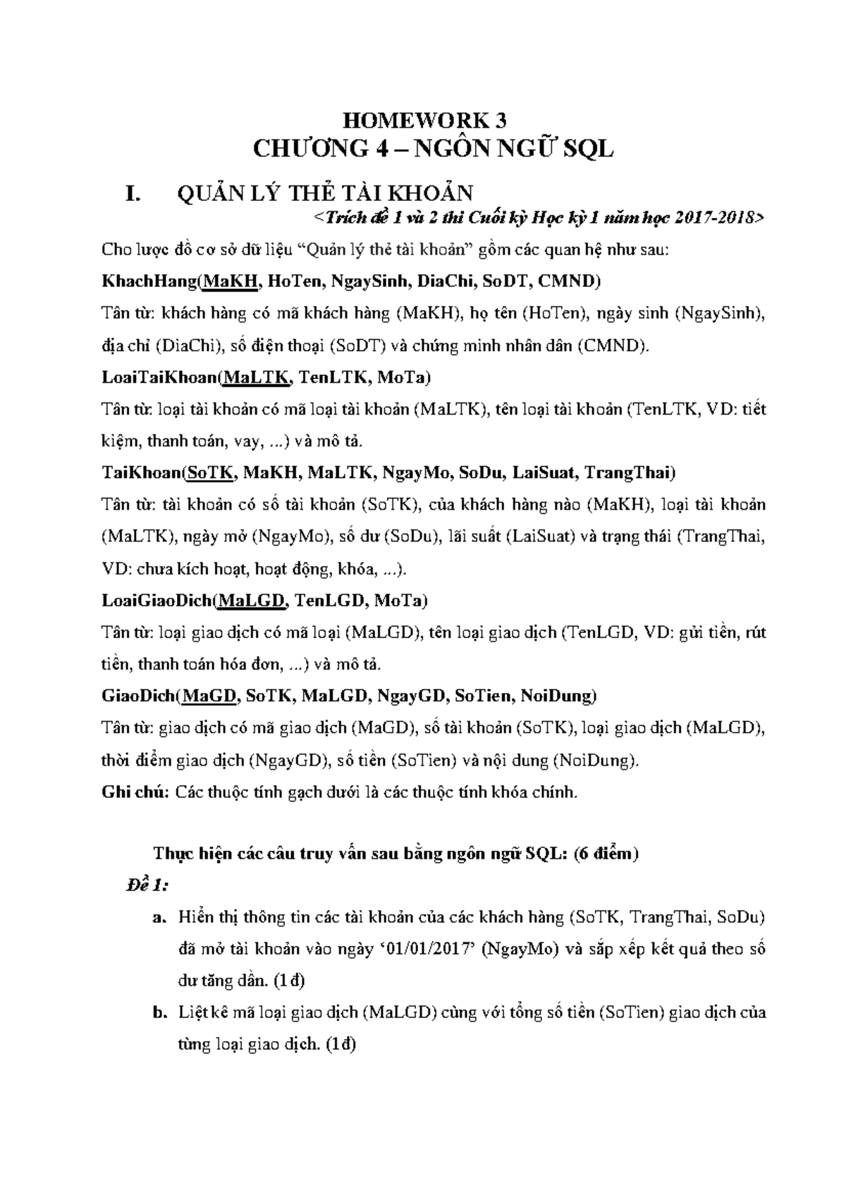 BT 3- Chuong 4 5 new - btap - HOMEWORK 3 CHƯƠNG 4 – NGÔN NGỮ SQL I ...