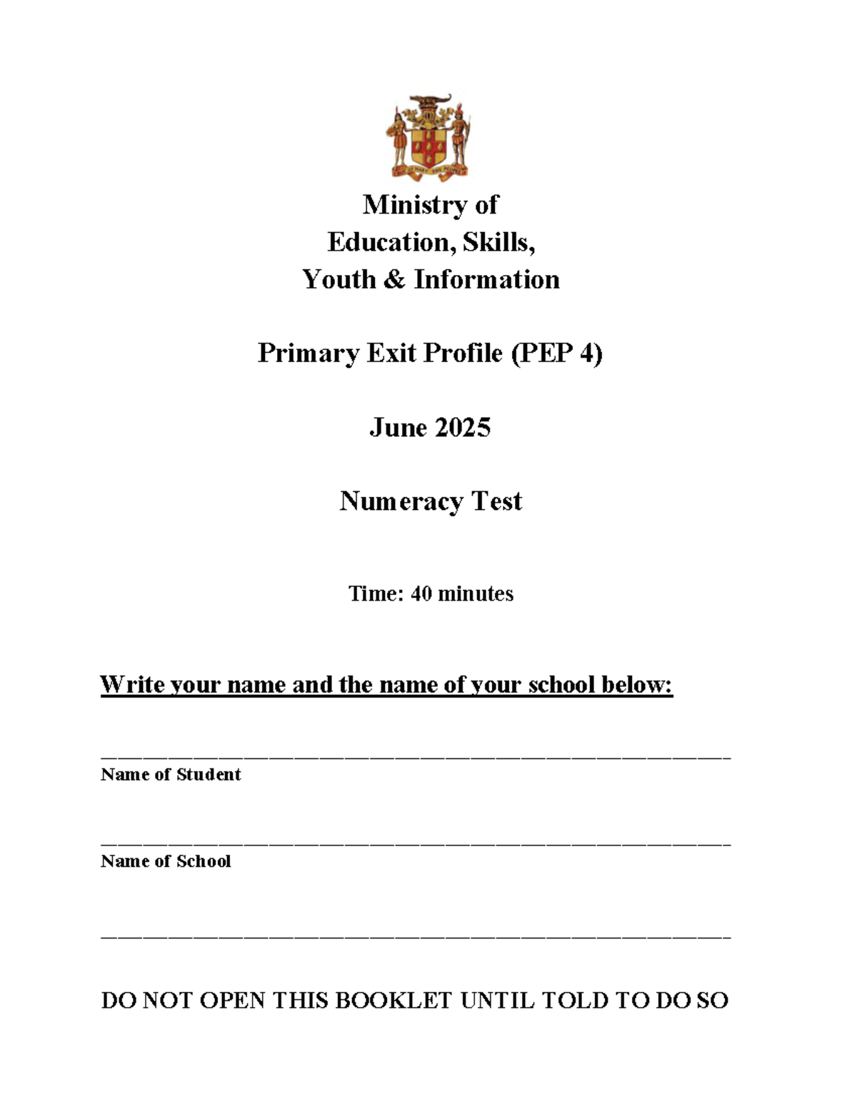 PEP 4 June 2025 Grade 4 Numeracy Test - 40 Minutes - Studocu